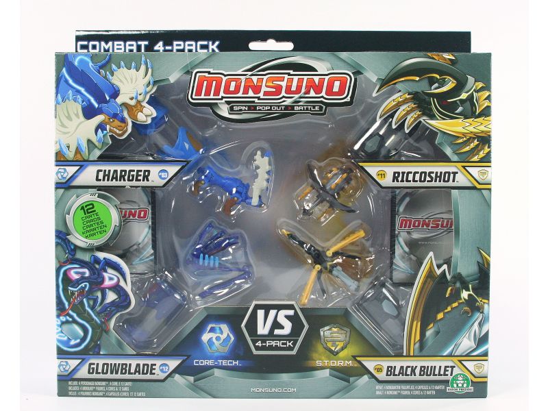 MONSUNO vs 4 pack GLOWBLADE CHARGER RICCOSHOT BLACK BULLET figures toys ...